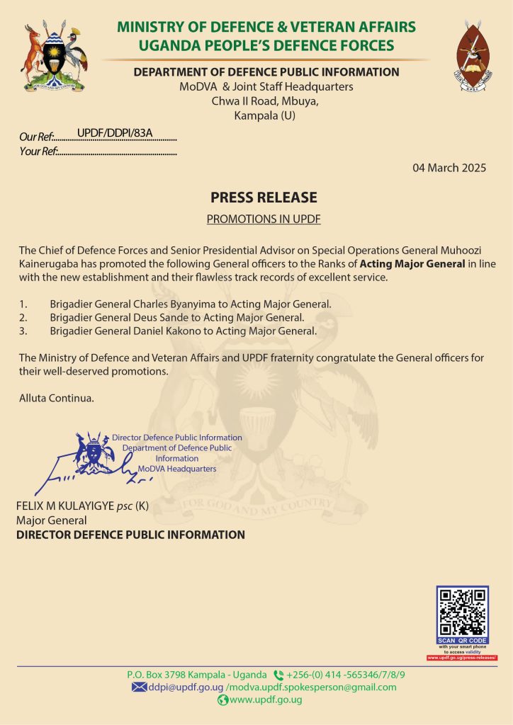 General Kainerugaba Elevates Senior Officers to Acting Major General ...
